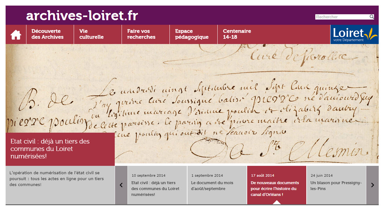 Archives 45, Les archives du Loiret en ligne.