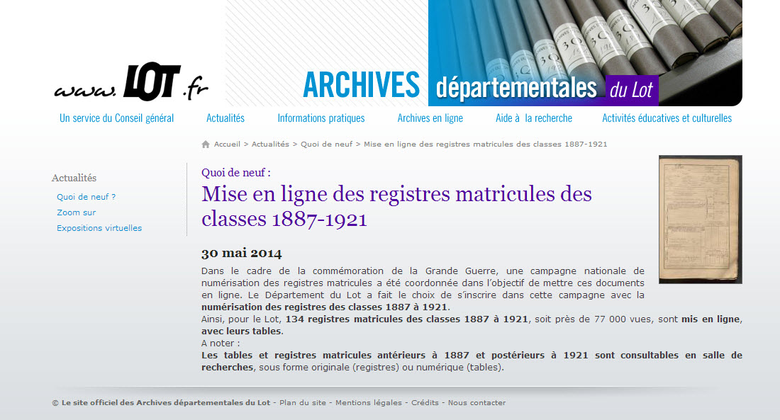 Archives 46, les registres matricules du Lot sont en ligne. - Archive ...