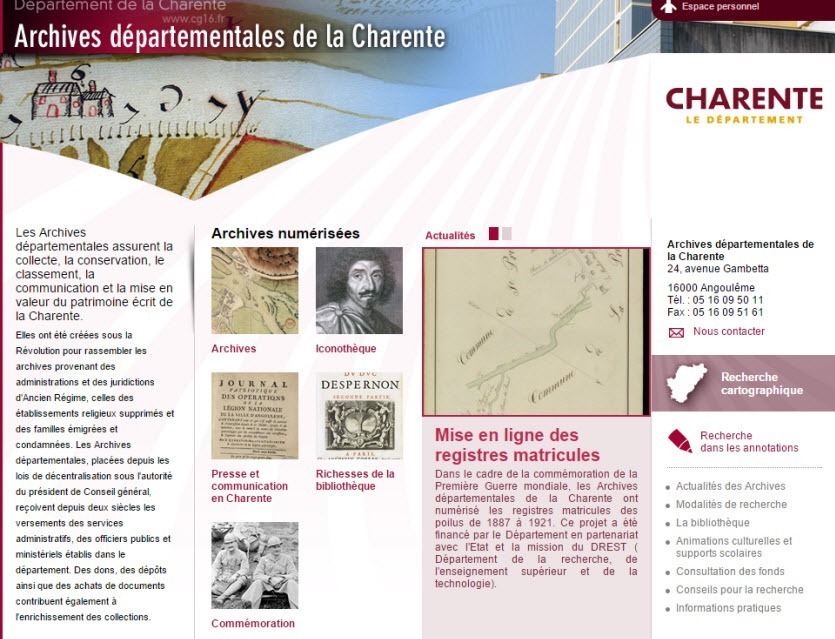 (16) Les Archives Départementales de la Charente en ligne.