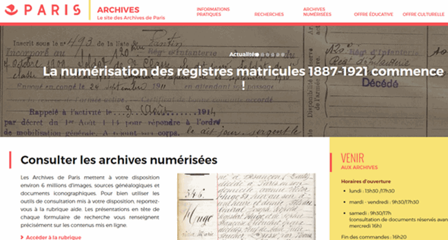Paris, Les registres matricules en cours de numérisation
