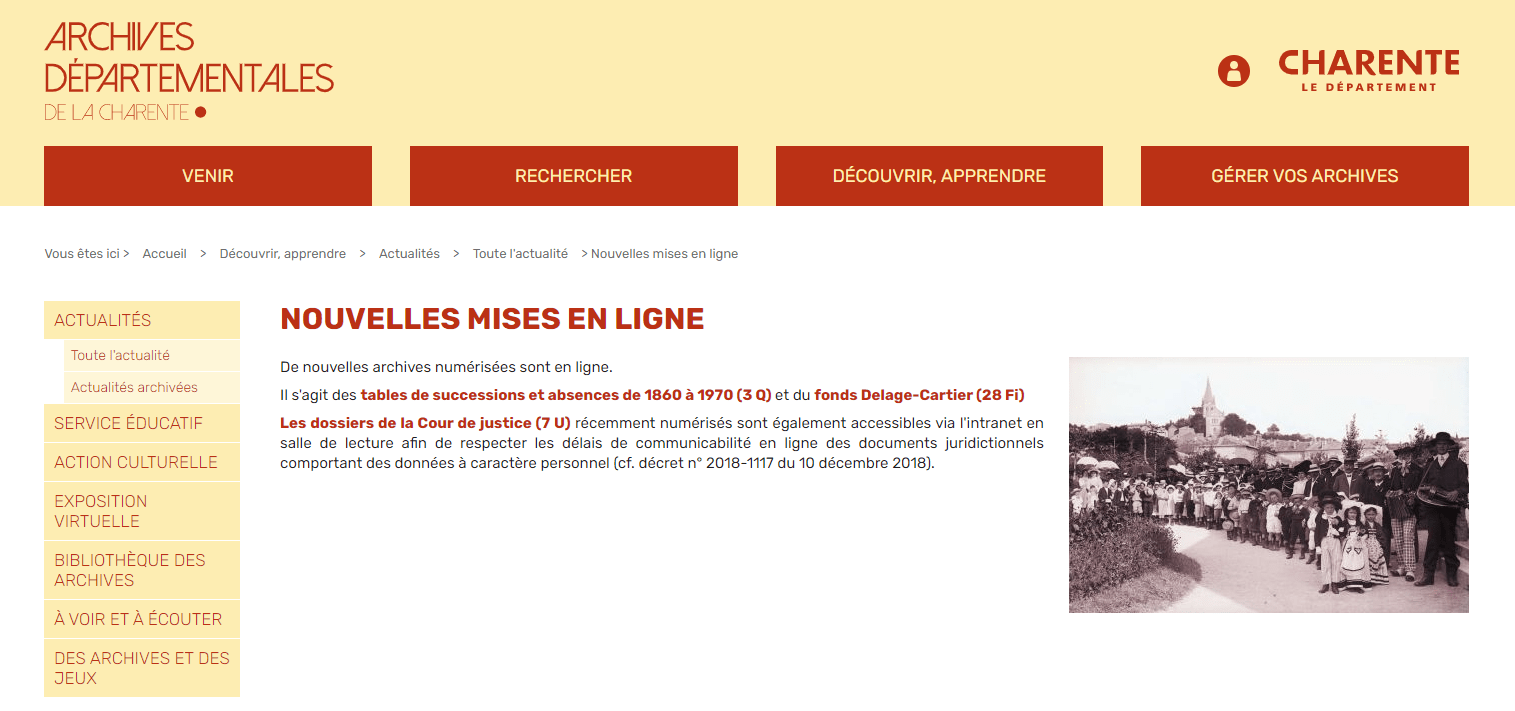 Archives 16 (Charente), Les tables de successions et d'absences en ...