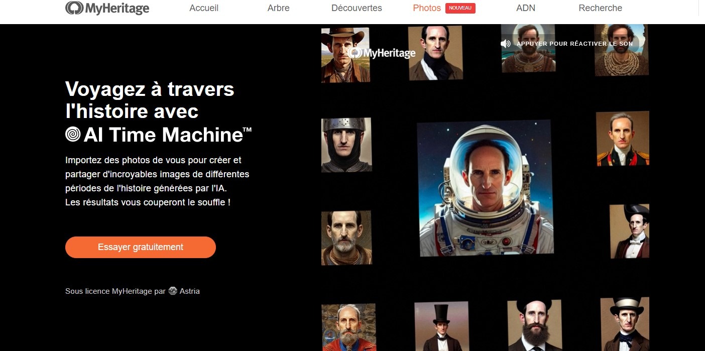 AI Time Machine, nouvelle application photo de MyHeritage - Archive en ligne